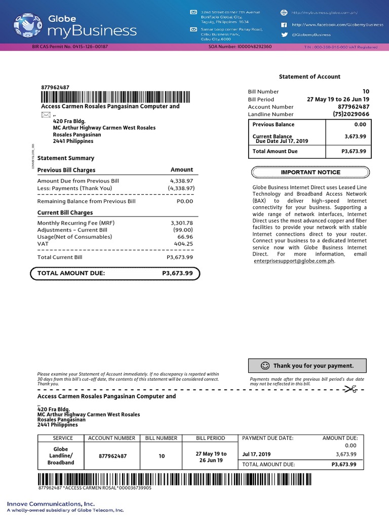BIR CAS Permit No. 0415-126-00187 SOA Number: I000048292360: Total ...