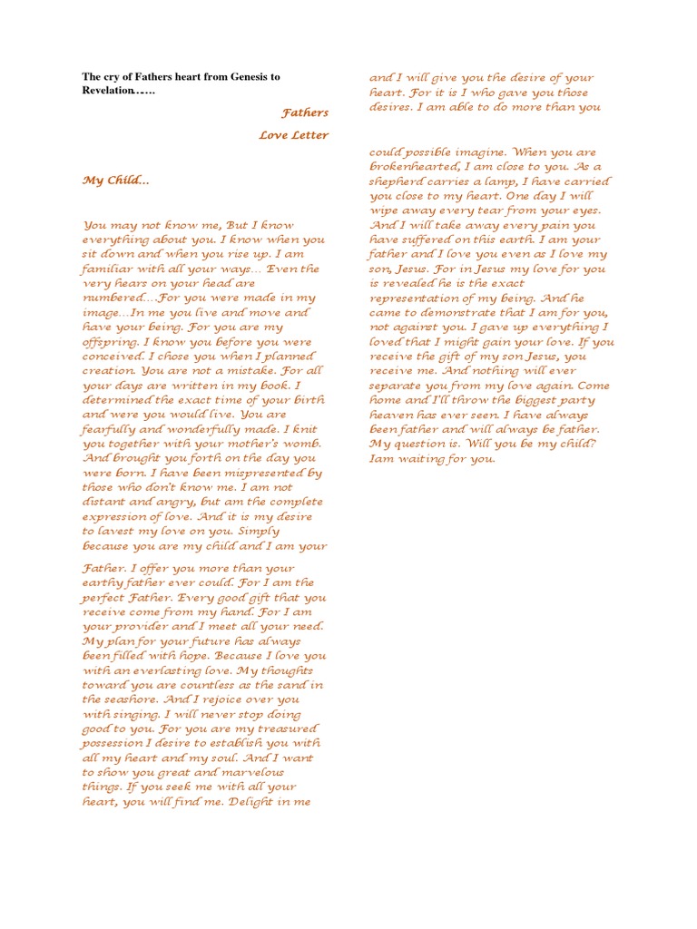 The Cry of Fathers Heart From Genesis To Revelation | PDF | Love ...