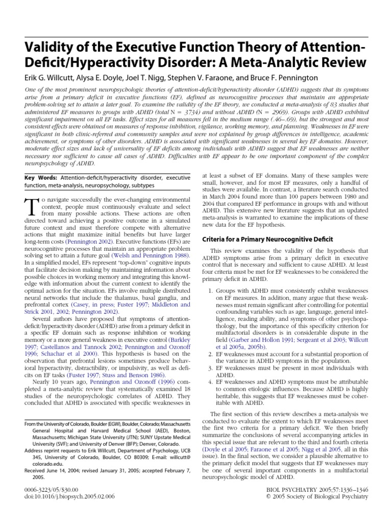 Validity of The Executive Function Theory of Attention-Deficit/Hyperactivity Disorder: A Meta ...