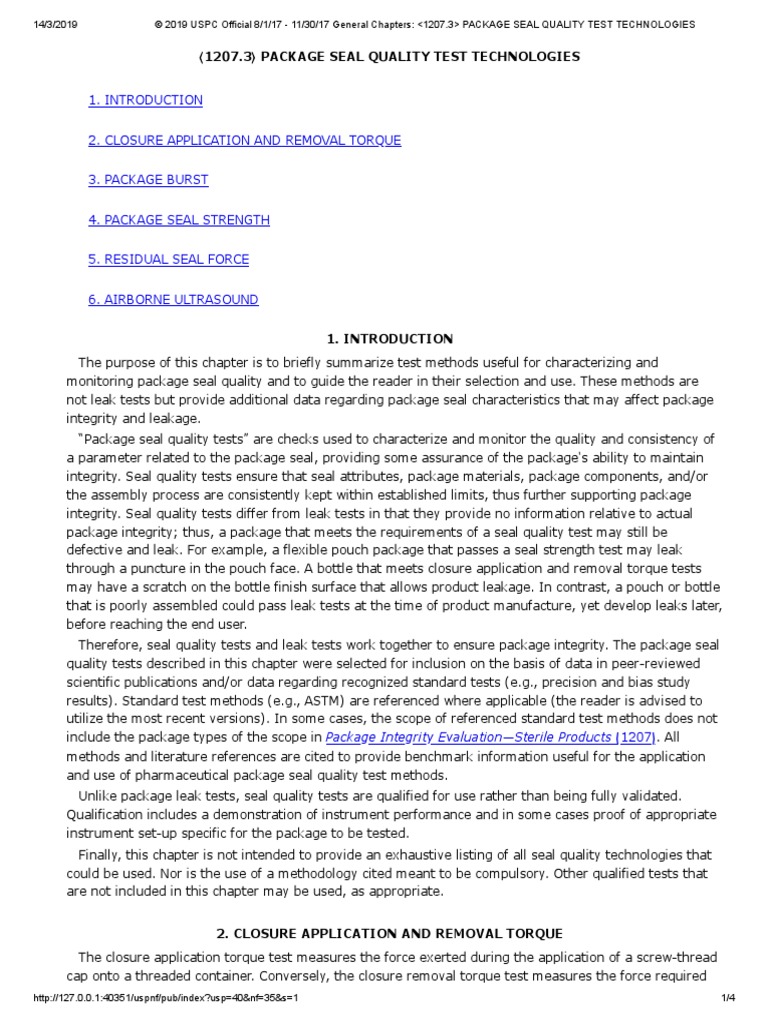 Package Seal Quality Test - USP40 - Chap 1207.3 | PDF | Packaging And ...
