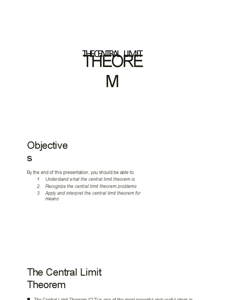 Central Limit Theorem Explained | PDF | Mean | Sample Size Determination