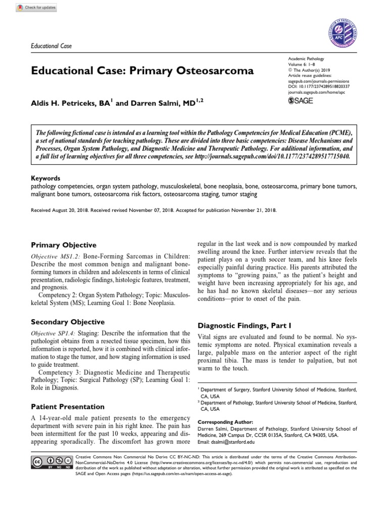 Primary Osteosarcoma | PDF | Metastasis | Cancer