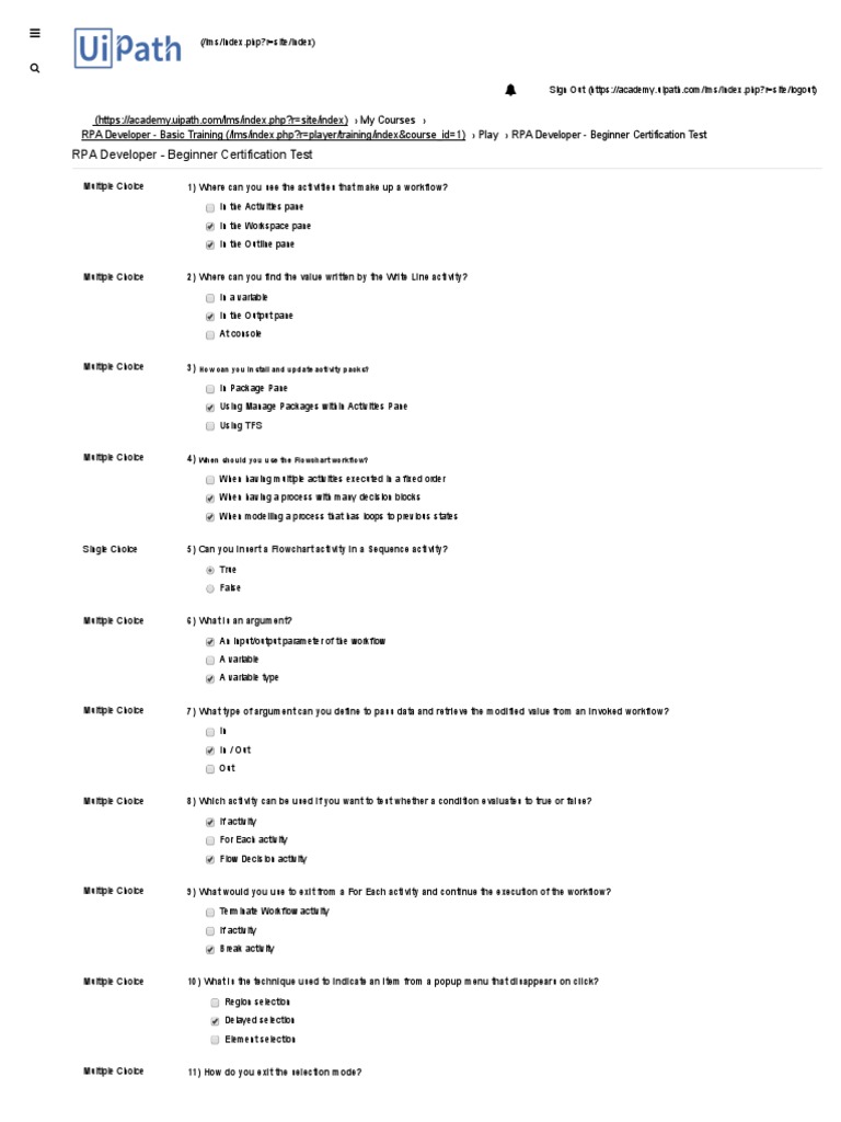 UiPath Final Certification Exam PDF | PDF | Parameter (Computer Programming) | Control Flow