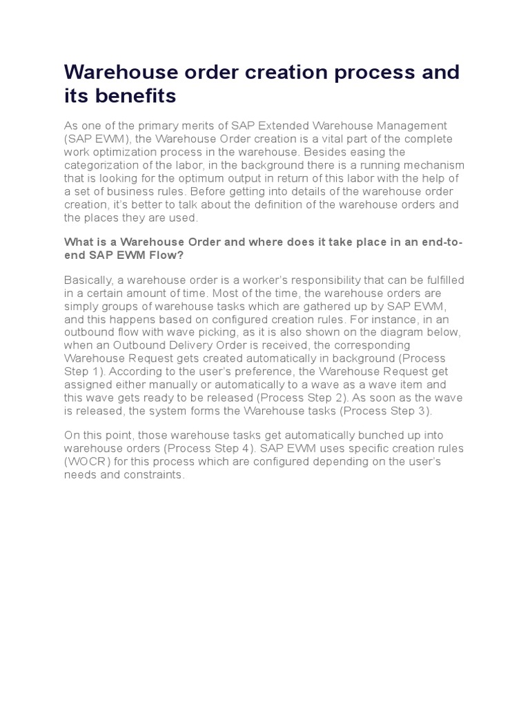 Warehouse Order Creation Process and Its Benefits | PDF | Warehouse ...