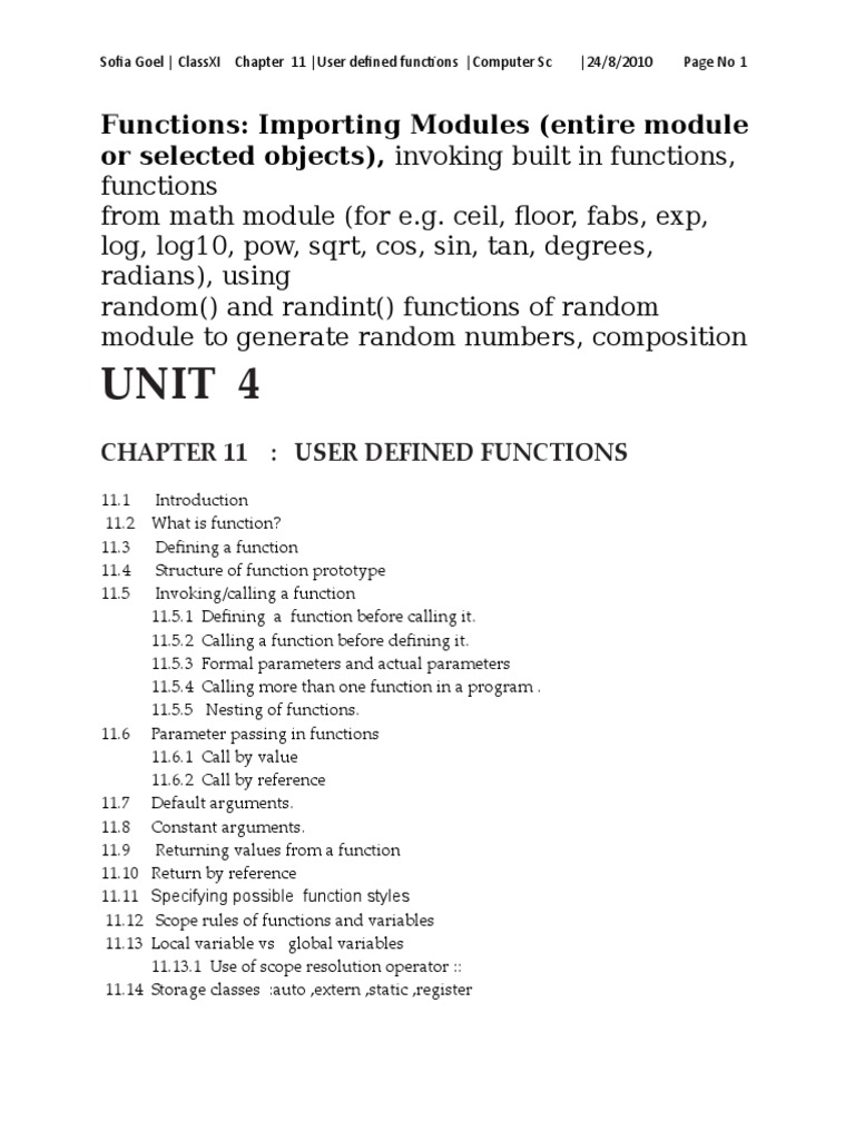 Computer Xi Chapter11 Userdefinedfunctions Pdf Parameter Computer 4292