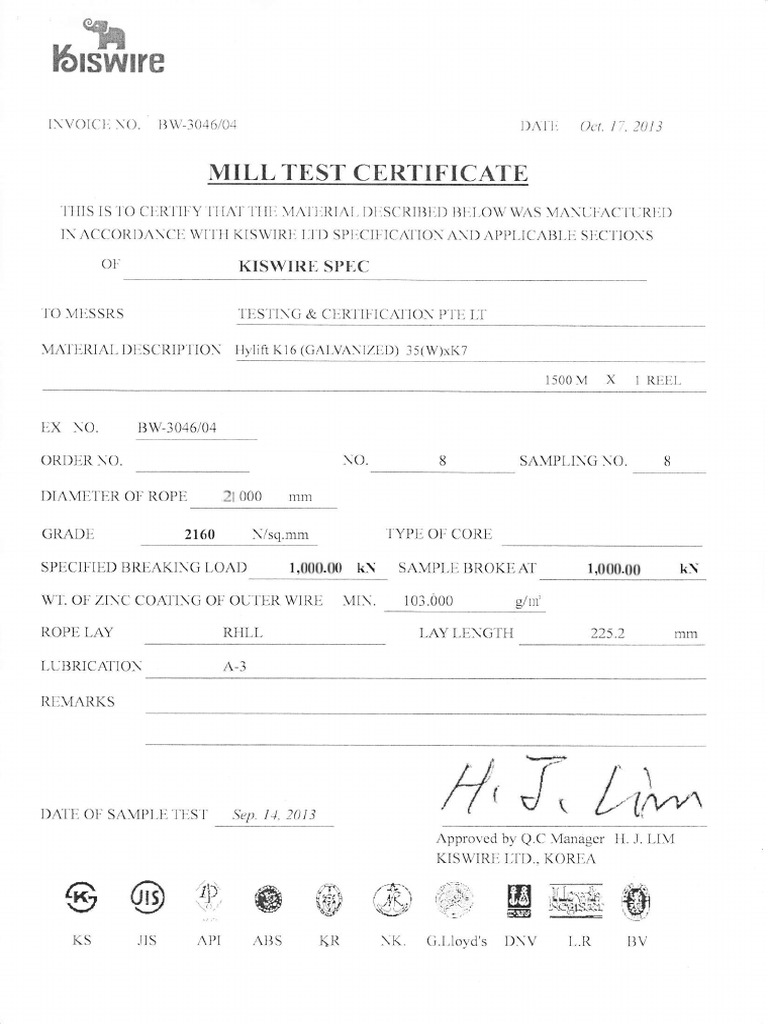 Reel No672 - 36mm X 1500m 35x7 (Wa) Galv RHLL KW Mill & GL Cert | PDF ...