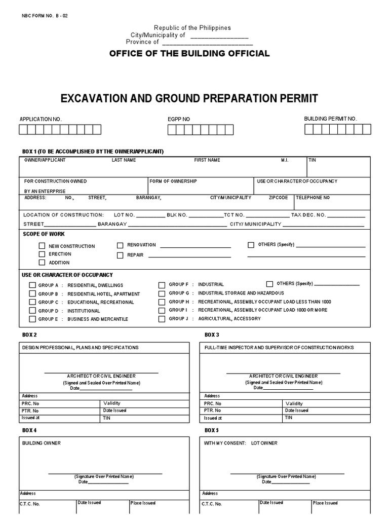 Excavation & Ground Preparation Permit Form | PDF | Building Code ...