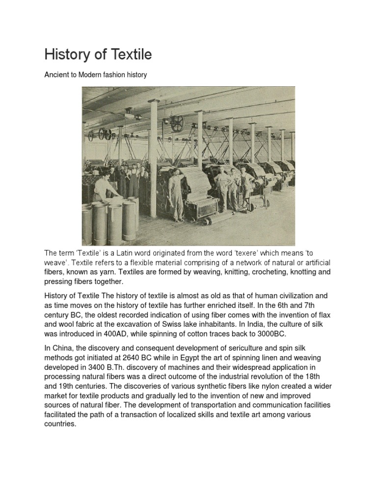 History of Textile | PDF | Textiles | Spinning (Textiles)