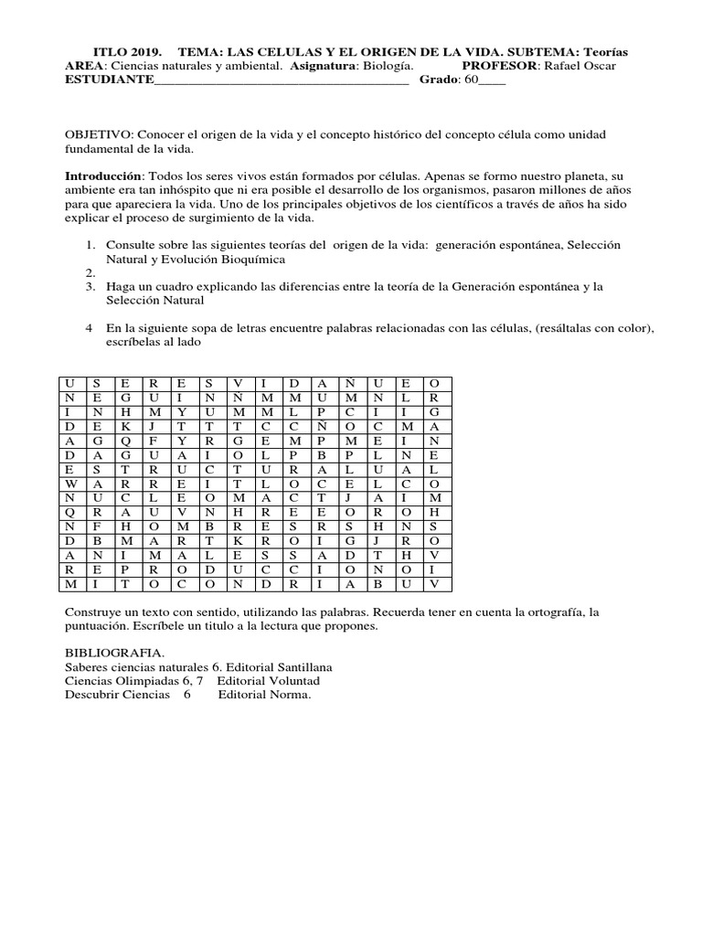 Taller de Sexto Grado Celula | PDF | Vida | Organismos