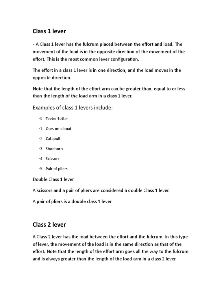 Overview of Class 1 Levers and Examples | PDF