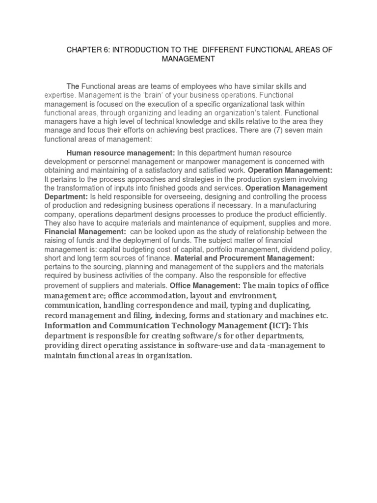 Chapter 6: Introduction To The Different Functional Areas of Management ...