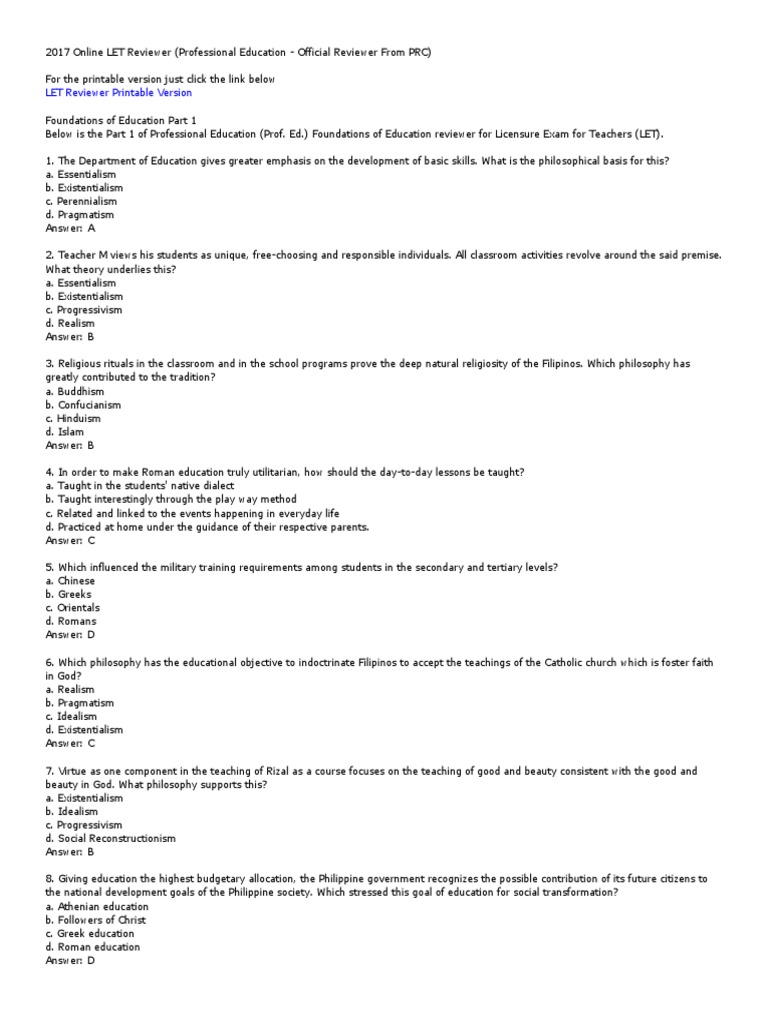 LET Reviewer Printable Version | PDF | Motivation | Motivational