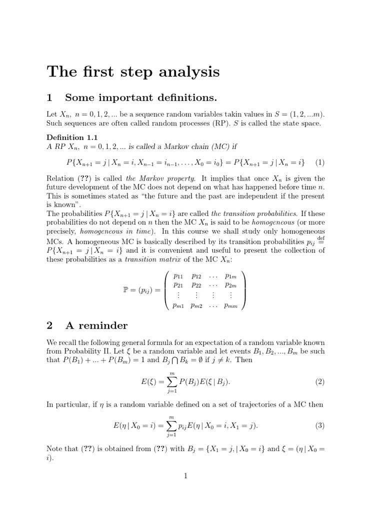 The First Step Analysis: 1 Some Important Definitions | PDF | Markov Chain | Mathematical Objects