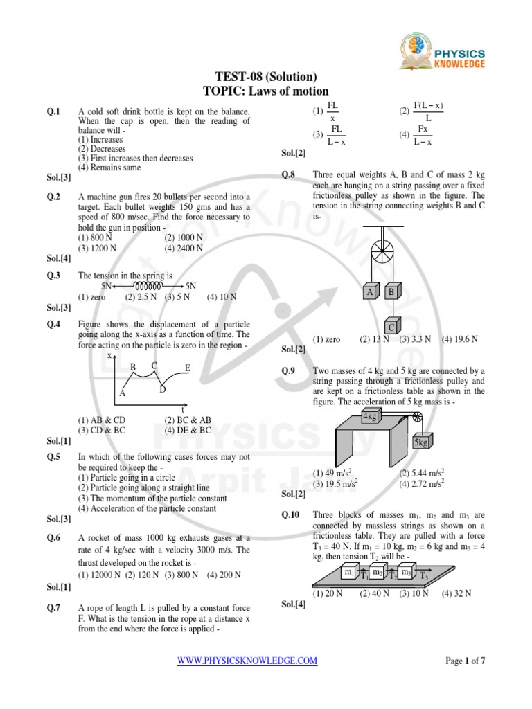 Physics Exam Solutions | PDF | Tension (Physics) | Friction