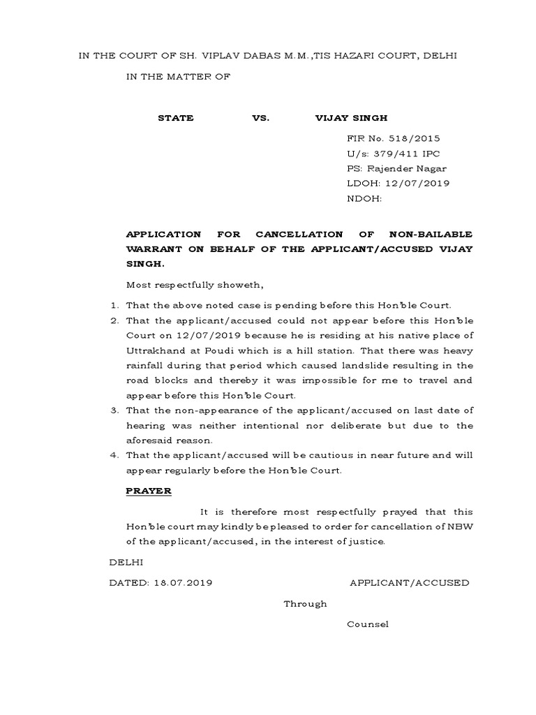 Application to Cancel NBW | PDF