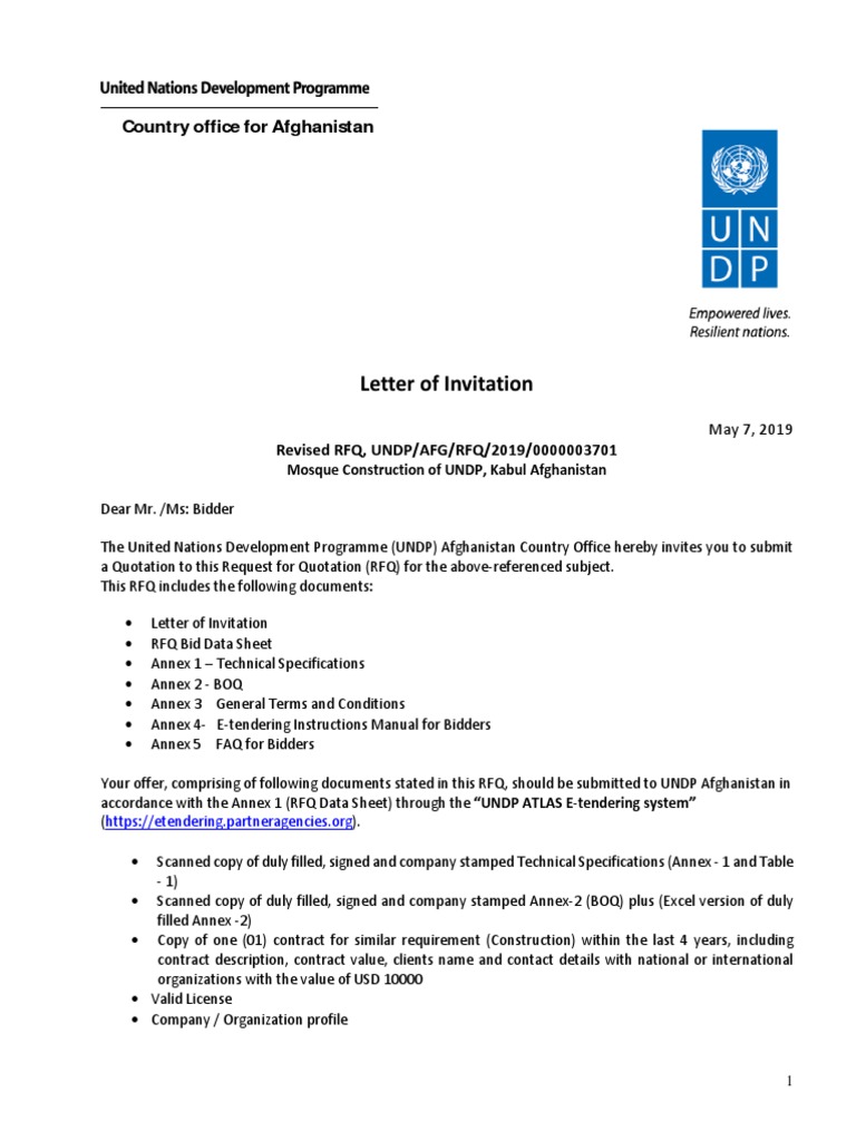 Letter of Invitation: Country Office For Afghanistan | PDF ...