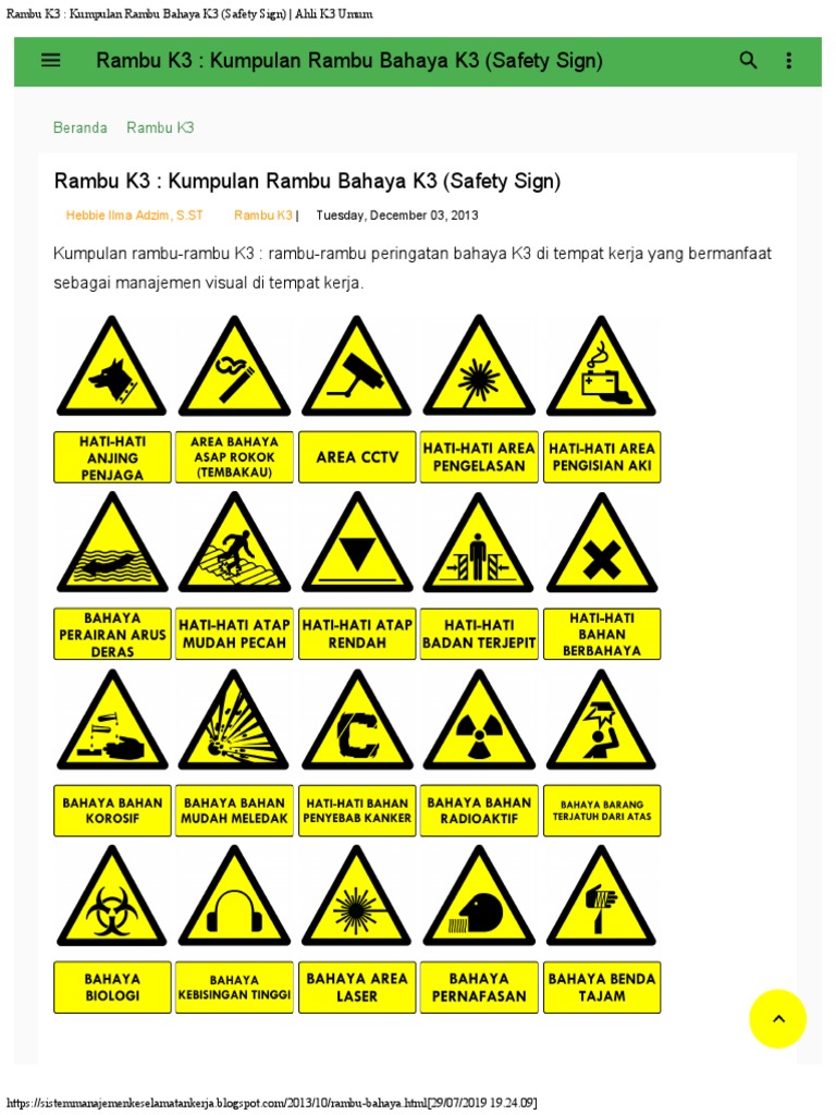 Rambu K3 Kumpulan Rambu Bahaya K3 (Safety Sign) Ahli K3 Umum | PDF