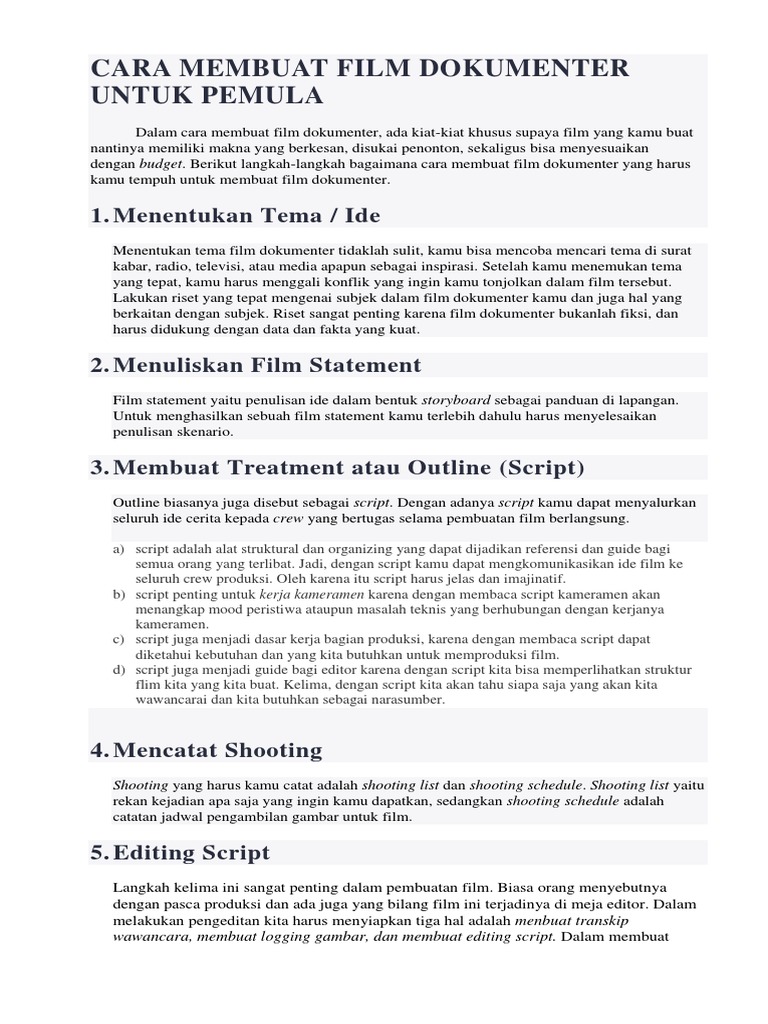 Cara Membuat Film Dokumenter Untuk Pemula | PDF