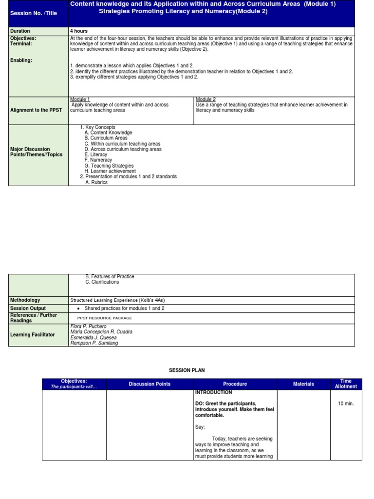 Session Guide Module 1 and 2 | PDF | Curriculum | Literacy