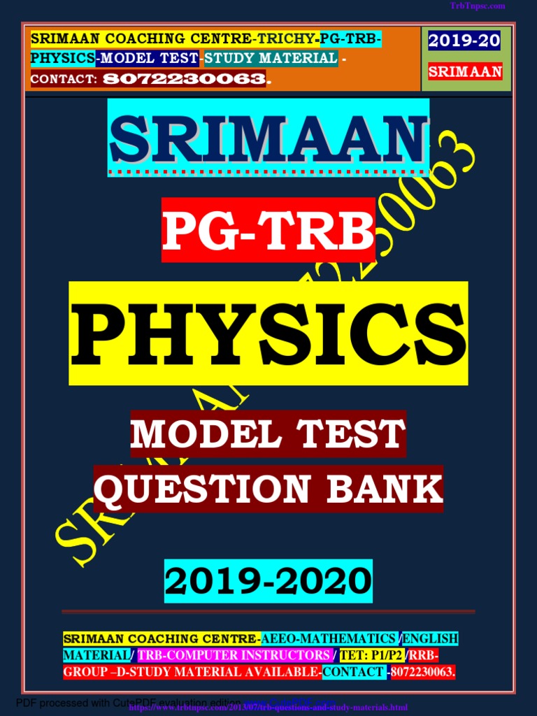 PGTRB Physics Model Question Paper | PDF | Metre | Magnetic Field