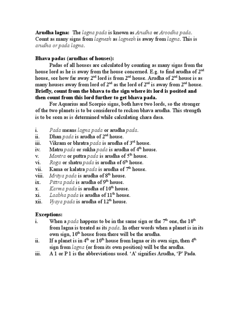 Arudha Lagna: The Lagna Pada Is Known As Arudha or Aroodha Pada | PDF ...