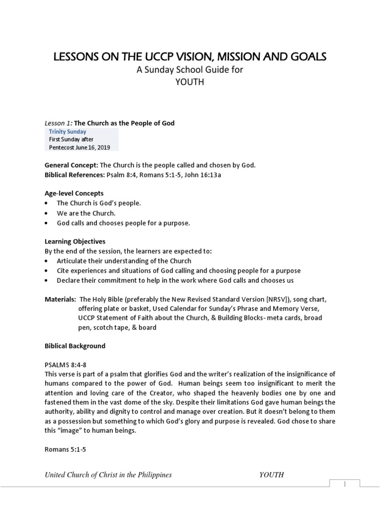 UCCP Youth Lessons on Vision and Mission | PDF | Fruit Of The Holy ...