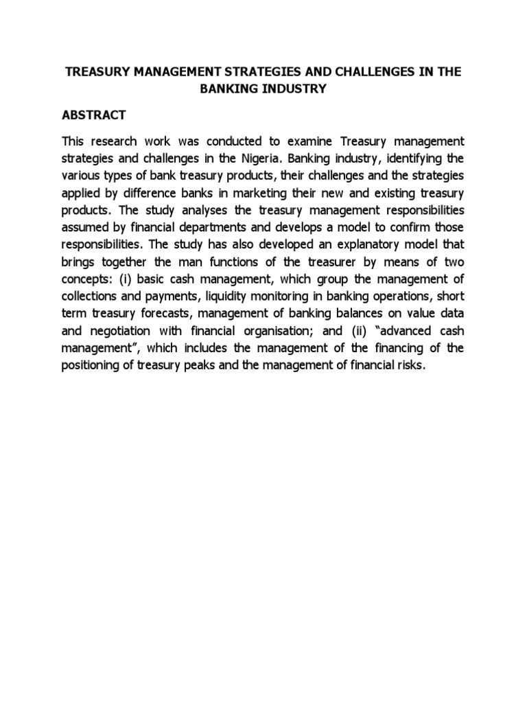 Treasury Management in Nigerian Banks | PDF | Market Liquidity | Banks