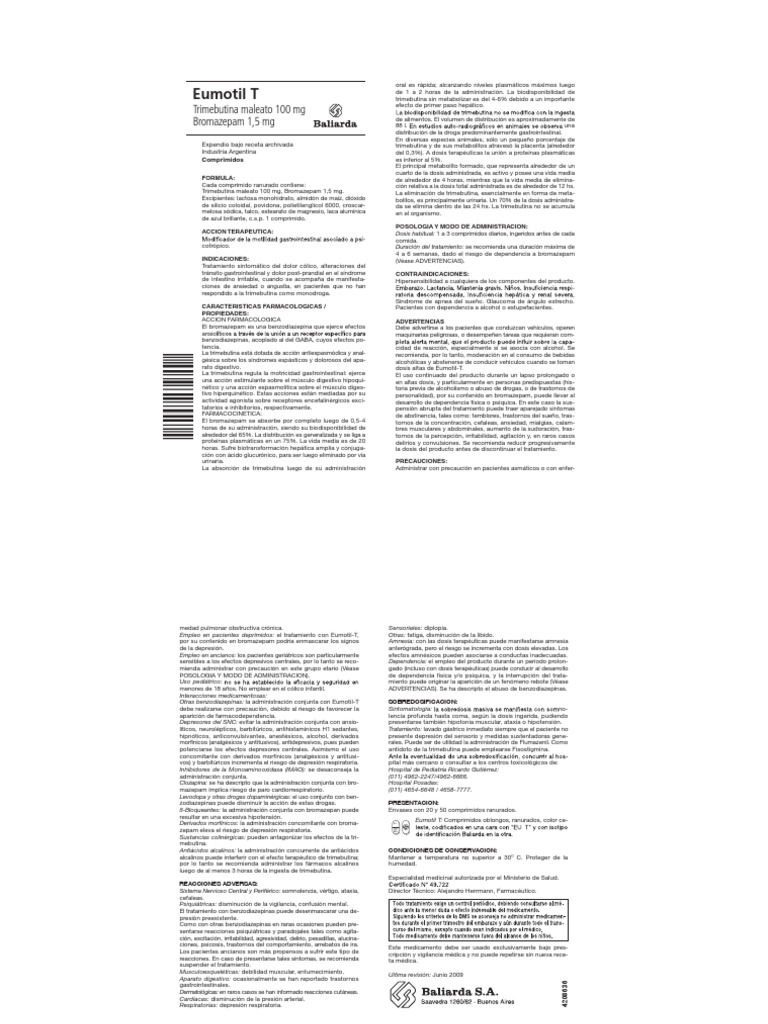Eumotil T | PDF | Benzodiazepinas | Tableta (Farmacia)