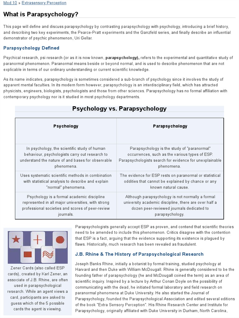 Overview of Parapsychology and ESP | PDF | Parapsychology ...