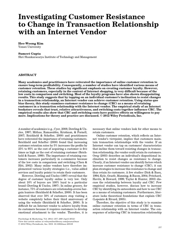Investigating Customer Resistance To Change in Transaction Relationship ...