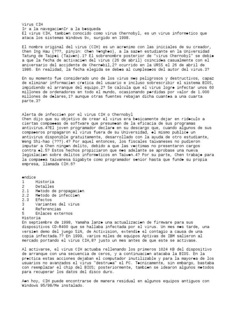 Virus de Chernobyl | PDF | Malware | Áreas de informática