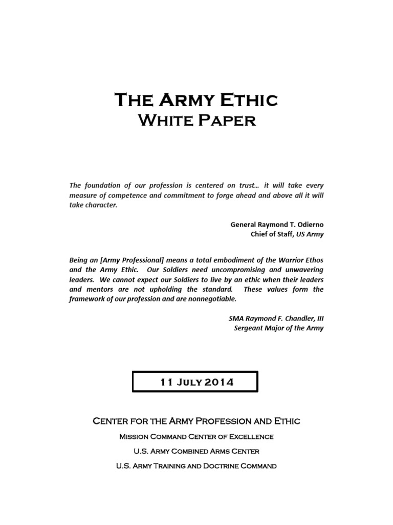 Army Ethic White Paper | PDF | United States Army | Leadership