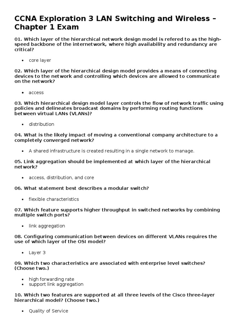 Chapter 1. - CCNA Exploration 3 LAN Switching and Wireless | PDF | Network Switch | Computer Network
