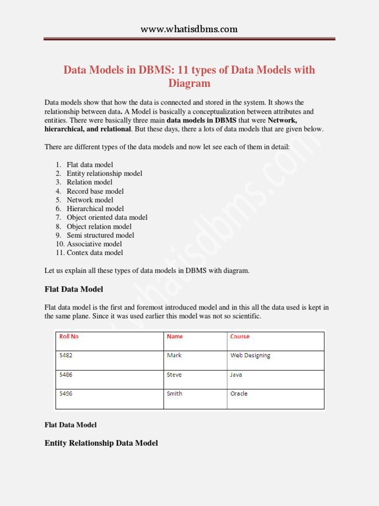 Data Models in DBMS PDF | PDF | Data Model | Conceptual Model