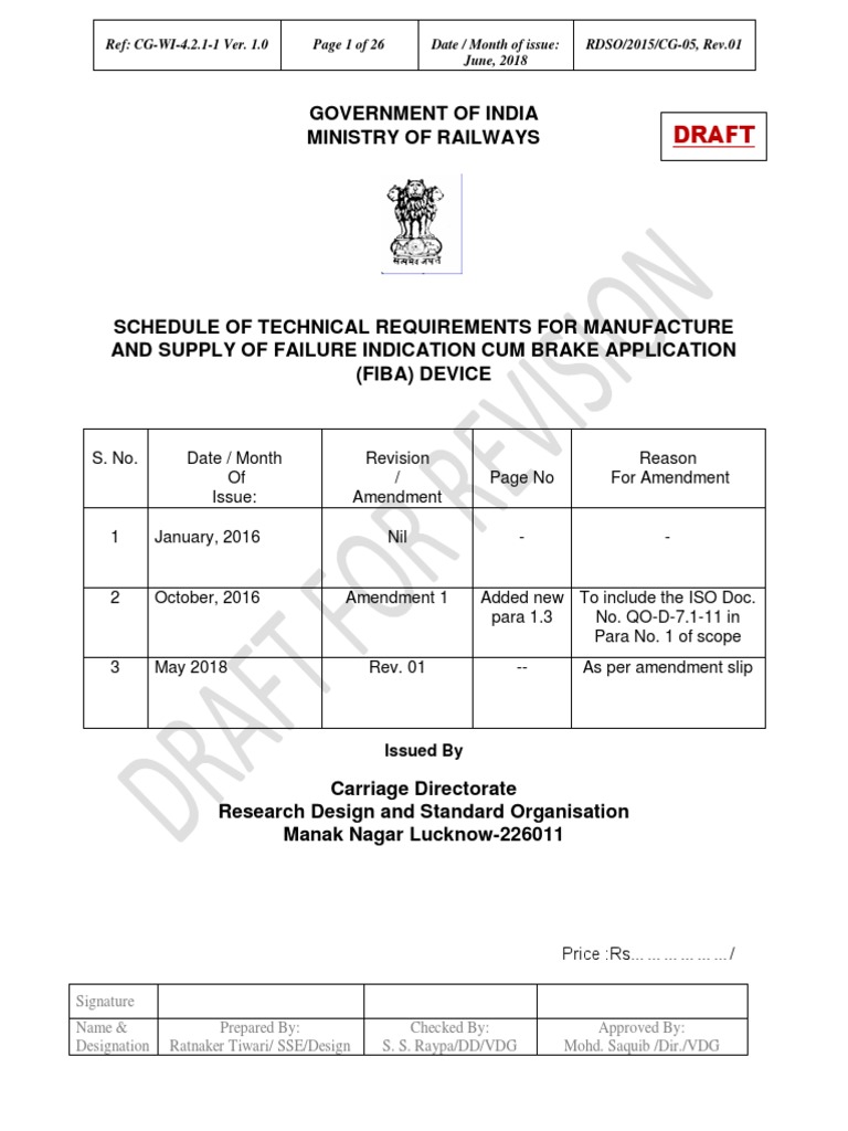 Government of India Ministry of Railways: Draft | PDF | Valve | Screw