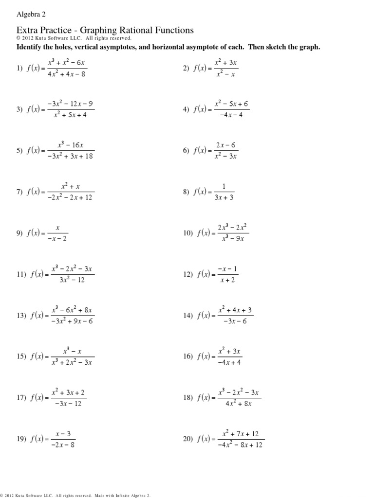 Extra Practice - Graphing Rational Functions | Asymptote | Theoretical ...