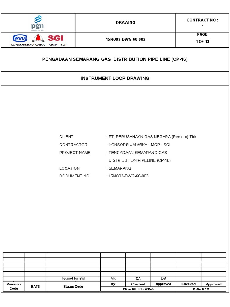 Semarang Gas Pipeline Instrument Loop Drawing | PDF