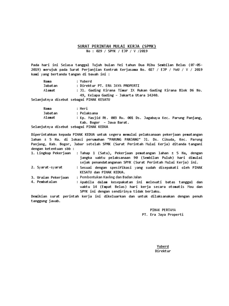 Contoh SPK Cut Fill | PDF