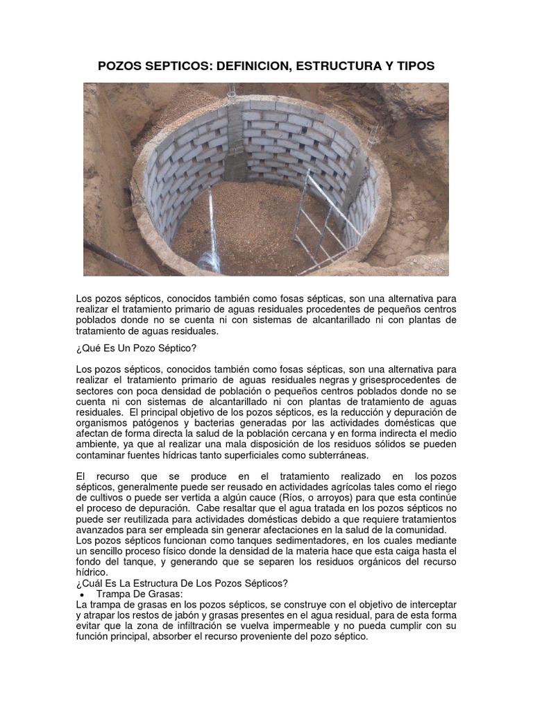 Tipos y Estructura de Pozos Sépticos | PDF | Tanque séptico | Aguas ...