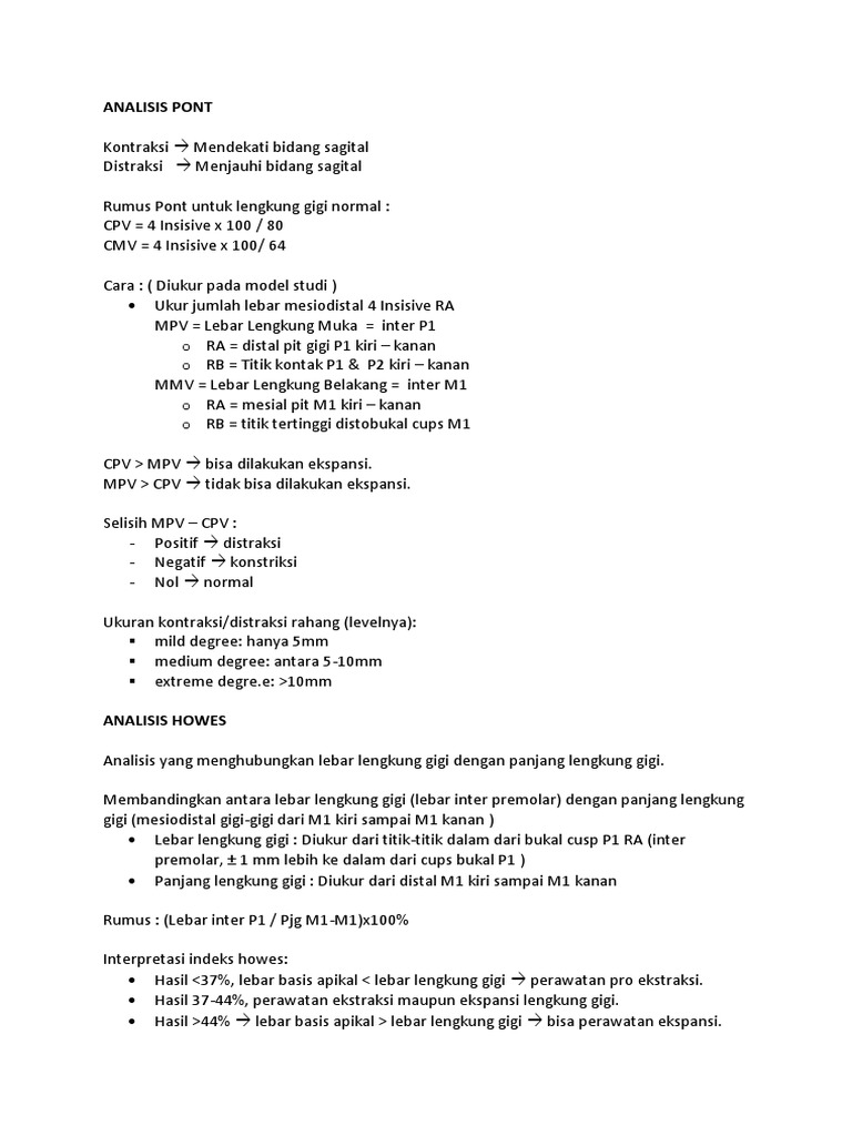 Analisis Pont dan Howes Ortodonti | PDF | Sains & Matematika