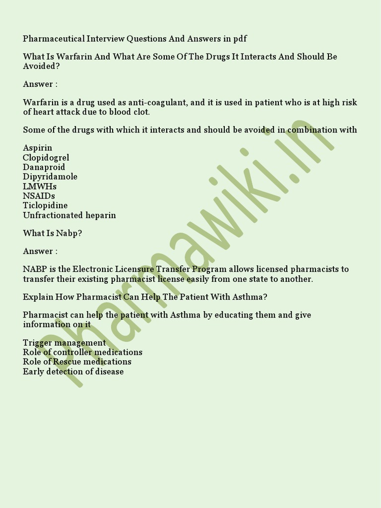 Pharma Interview Questions & Answers PDF | PDF | Verification And ...