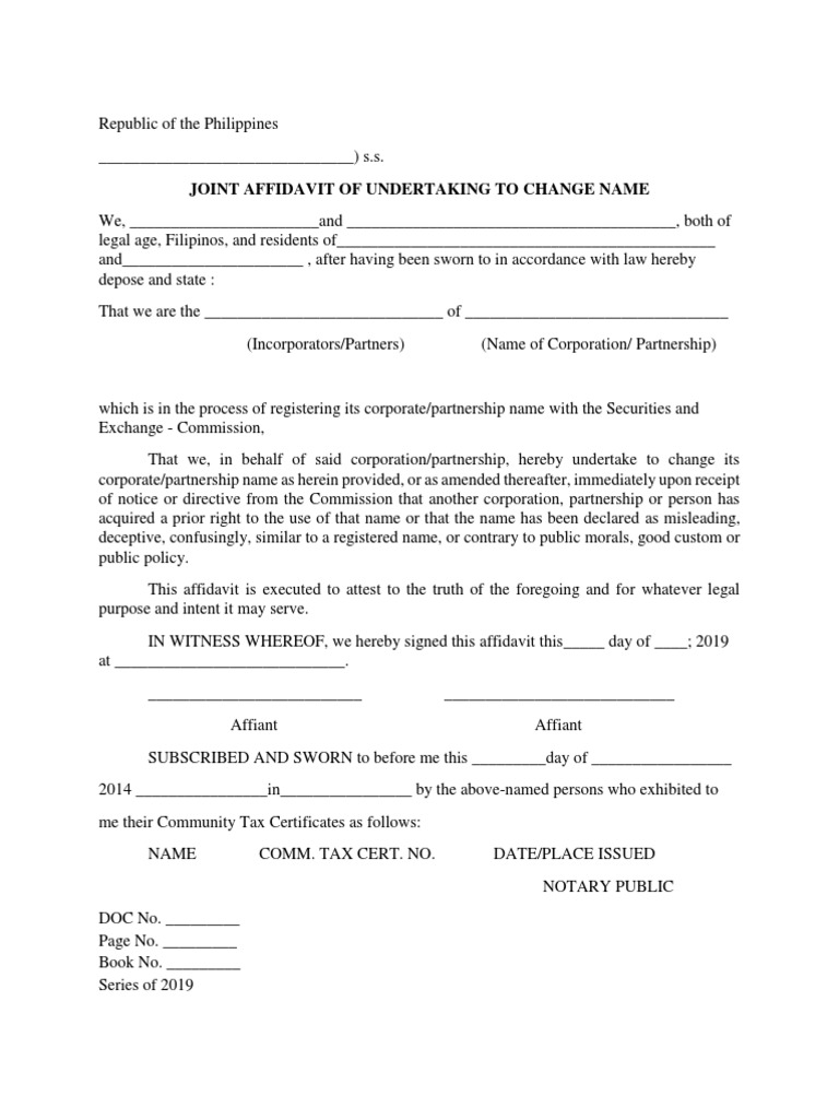 Joint Undertaking To Change Name | PDF
