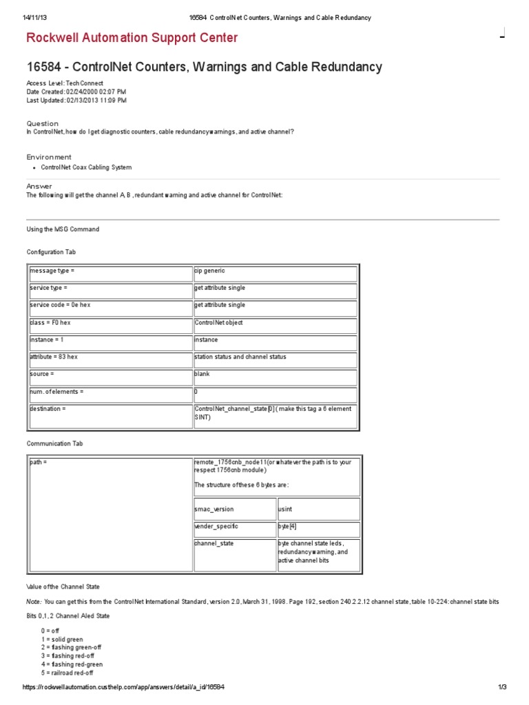 ControlNet Counters, Warnings and Cable Redundancy | PDF | World Wide ...