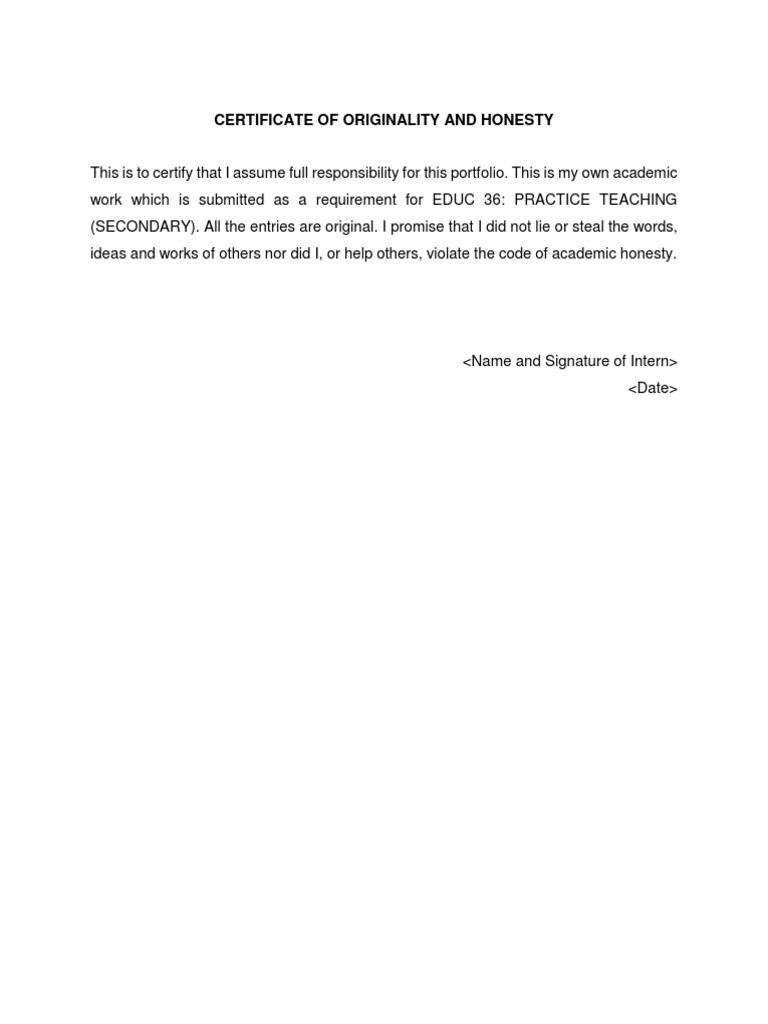 Certificate of Originality and Honesty | PDF | Business