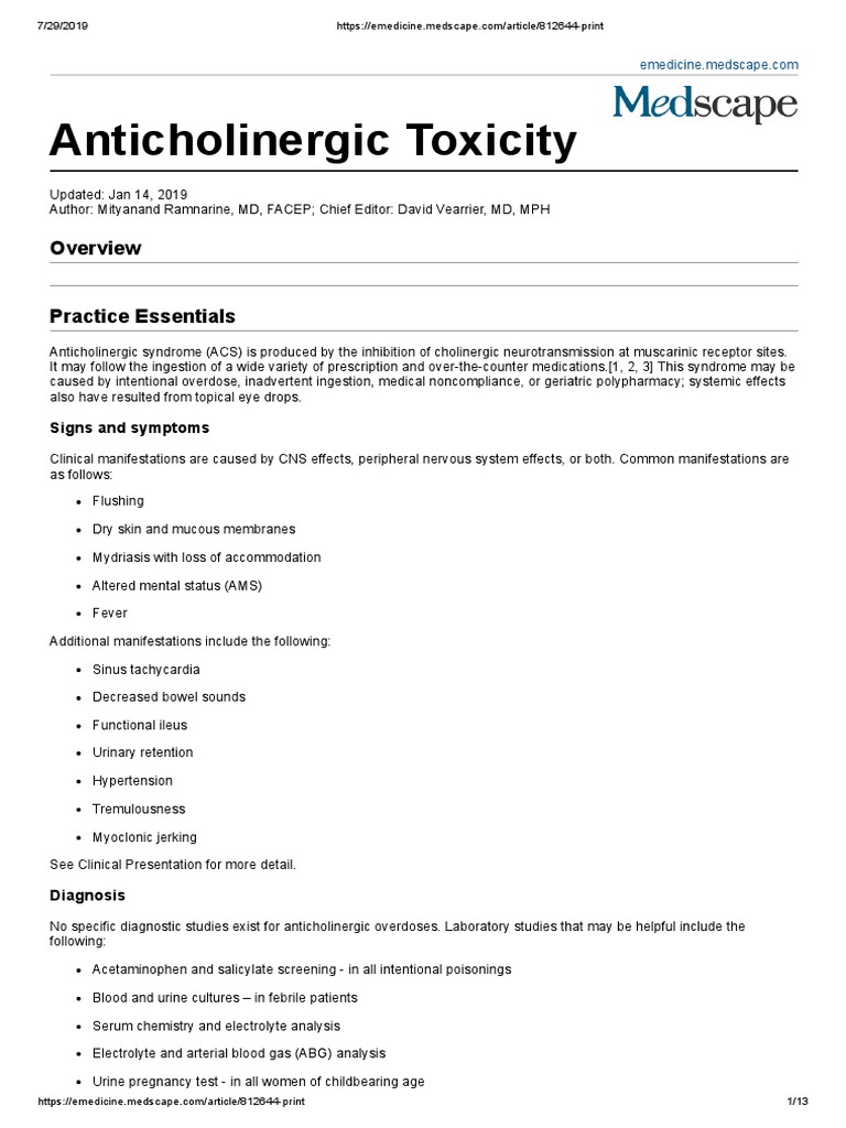 Anticholinergic Toxicity: Signs and Symptoms | PDF | Benzodiazepine ...