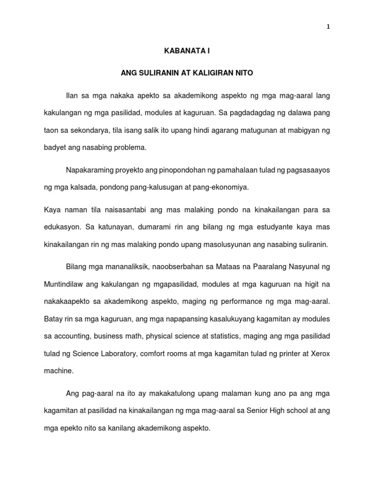 Epekto NG Kakulangan NG Mga Pasilidad Sa Akademikong Aspeto NG Mga Mag ...