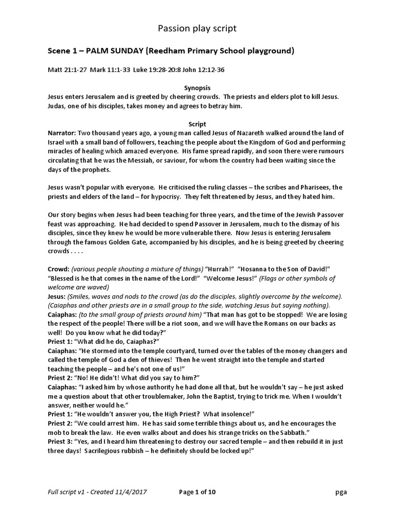 Scene 1 - PALM SUNDAY (Reedham Primary School Playground) : Passion ...