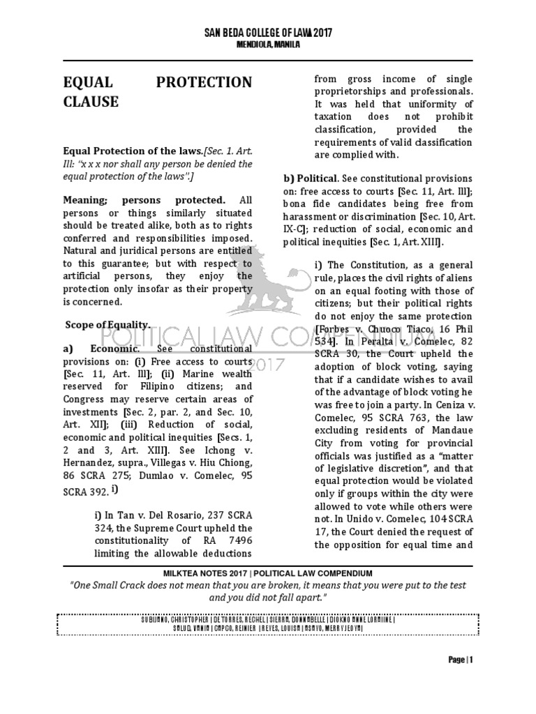 Consti Chapter 1 | PDF | Equal Protection Clause | U.S. State