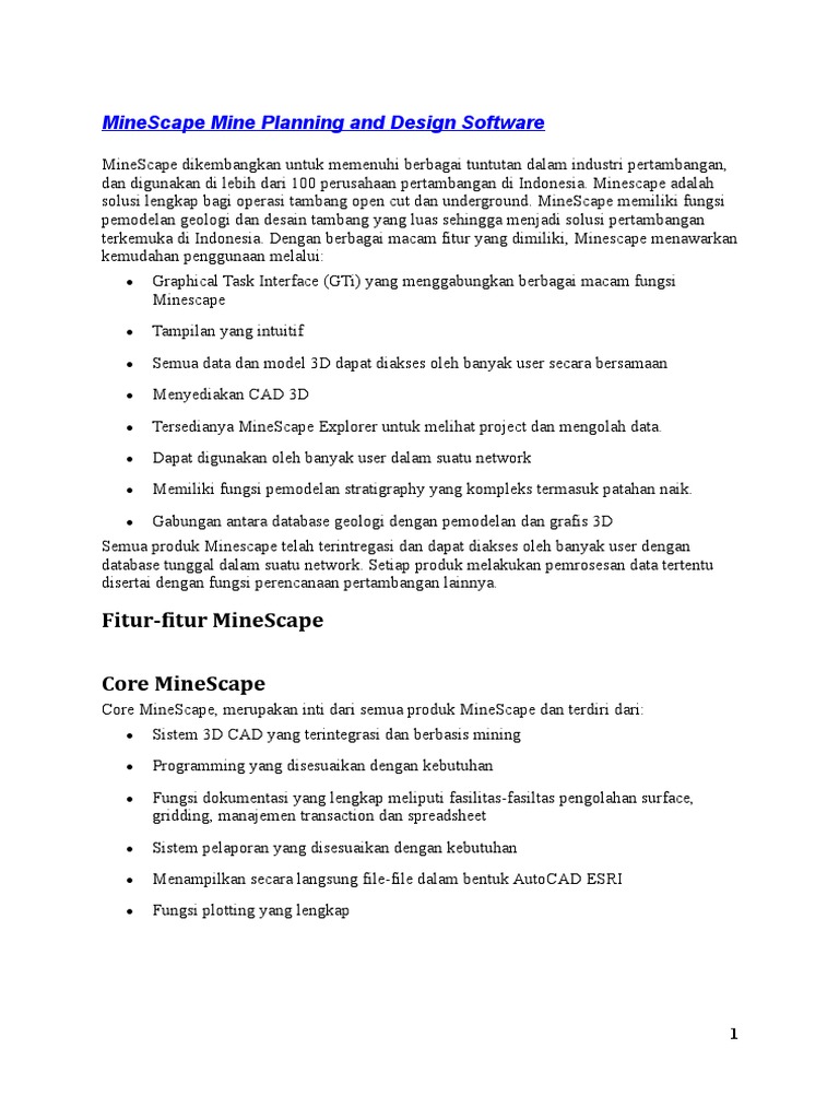 Software Perencanaan Tambang MineScape | PDF | Seni | Teknologi & Rekayasa