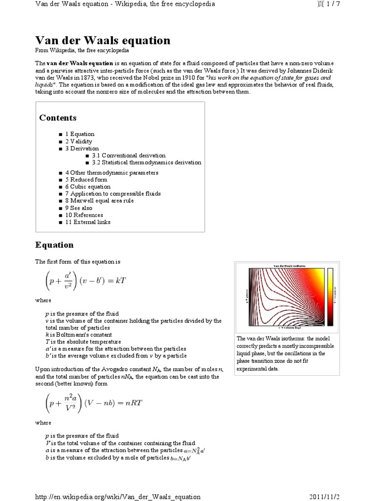 EOS Van - Der - Waals - Equation Nov 2 2011 | PDF | Gases ...